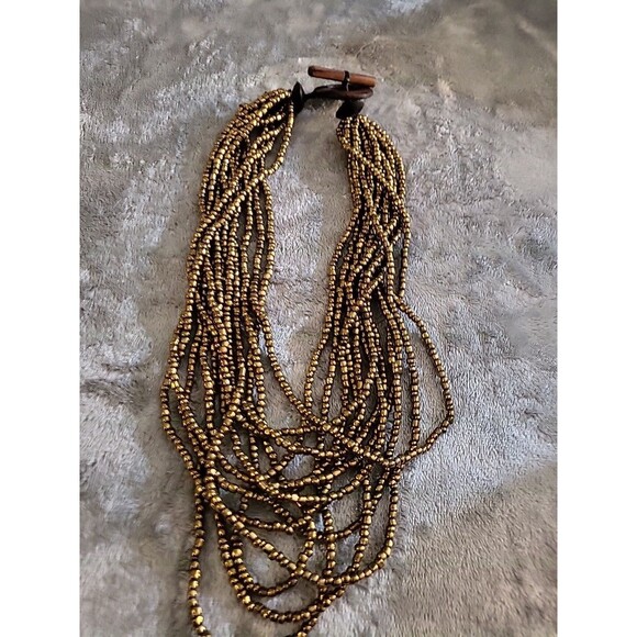 Vintage | Jewelry | Mico Tube Bead Gold Tone Multi Strand Necklace ...